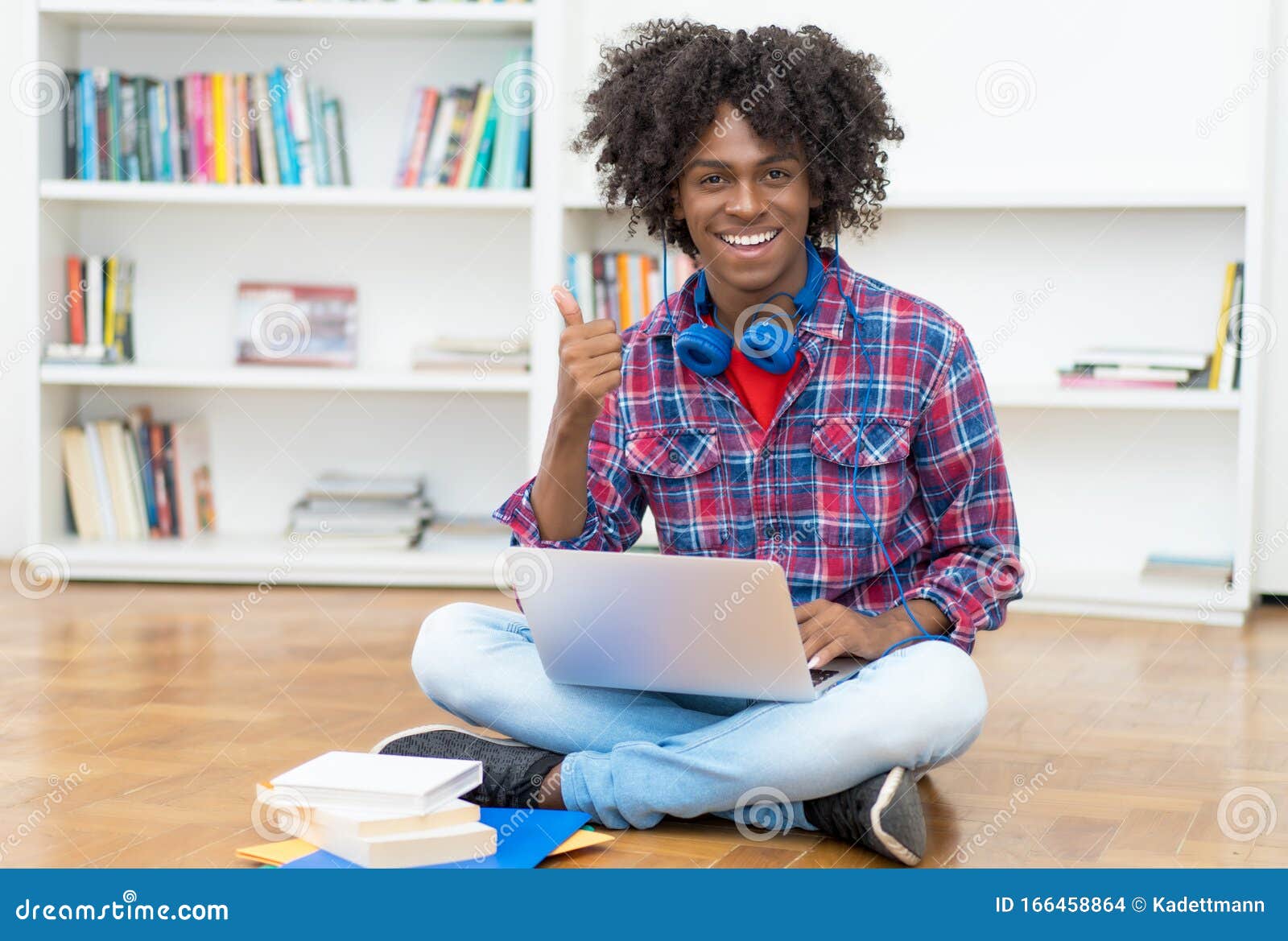 Learning African American Male Student with Computer Stock Photo ...