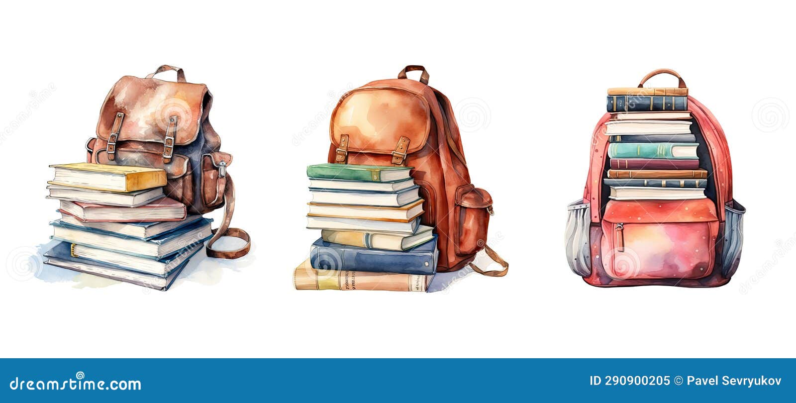Learning Backpack with Books Ai Generated Watercolor Stock Illustration ...