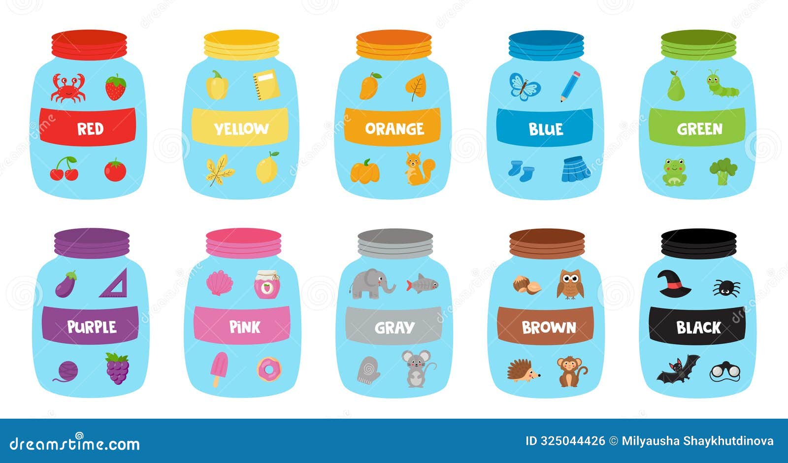 Learning Basic Colors for Preschool Kids. Set of Color Jars with ...
