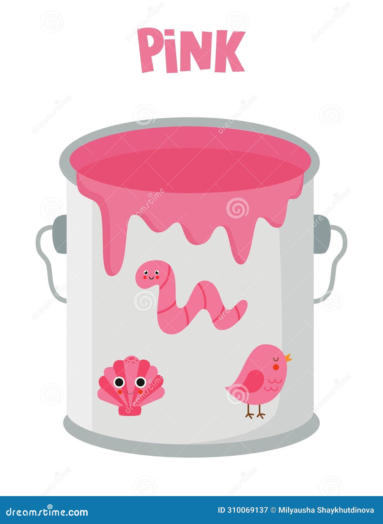 Learning Basic Colors for Kids. Color Flashcard. Pink Paint Can. Stock ...