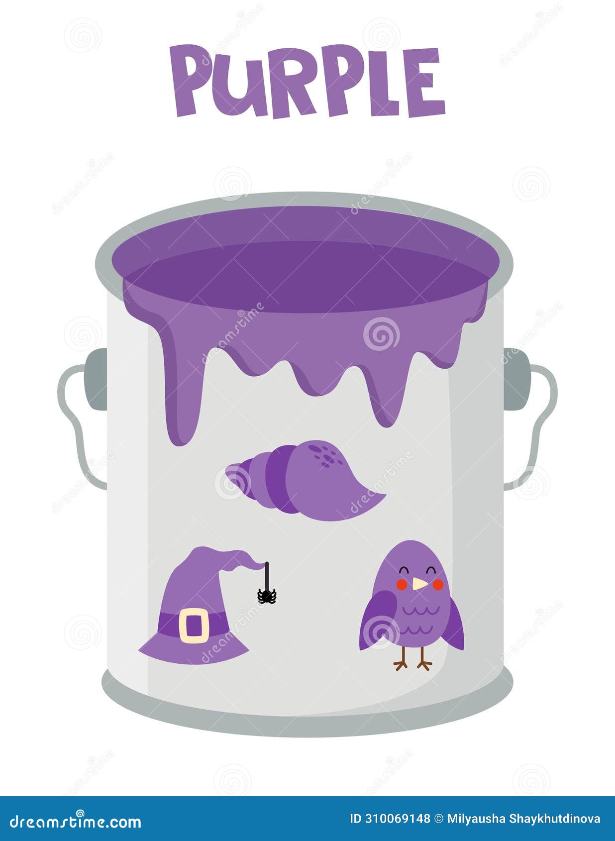 Learning Basic Colors for Kids. Color Flashcard. Purple Paint Can ...