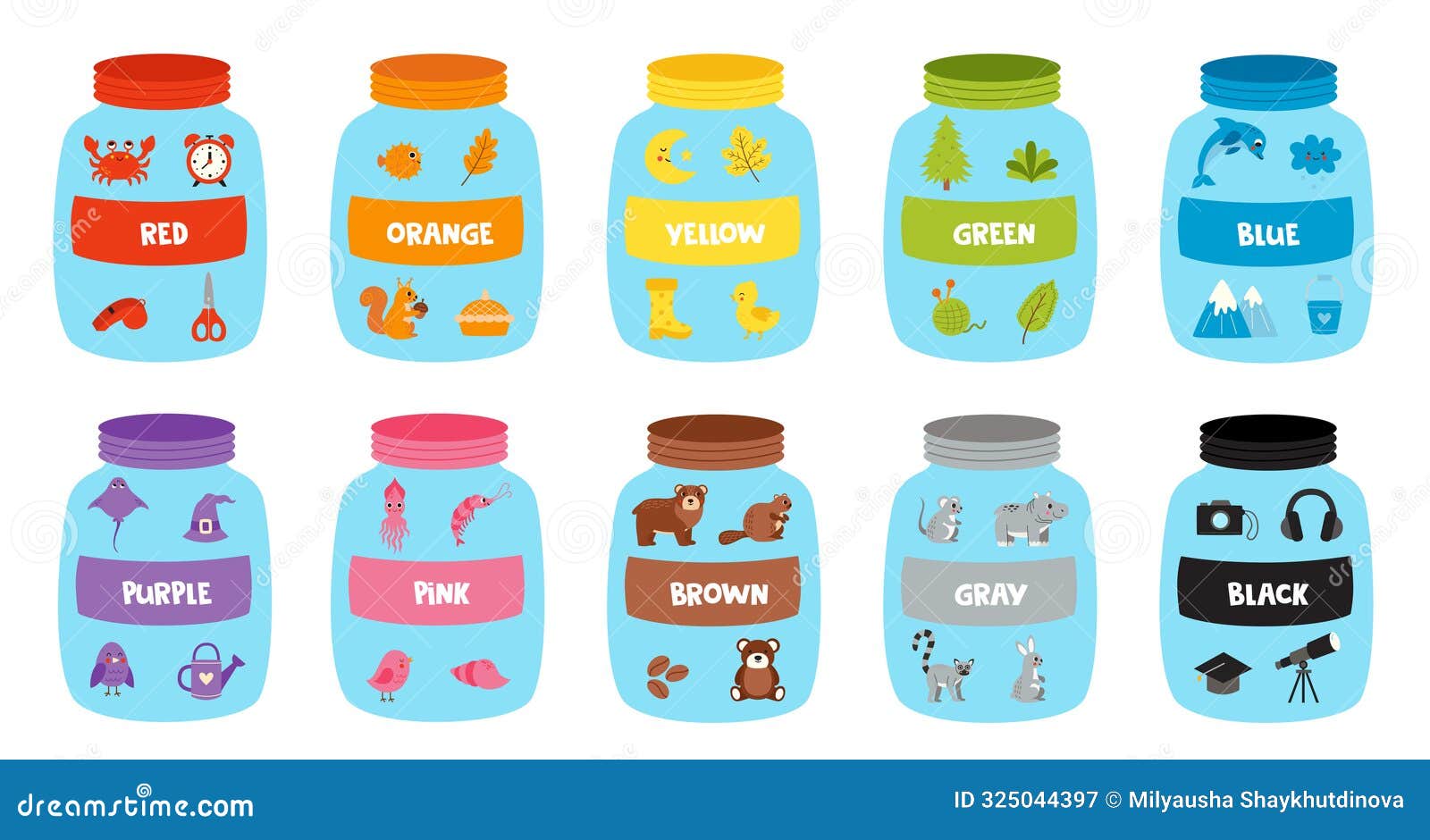 Learning Basic Colors for Preschool Kids. Set of Color Jars with ...