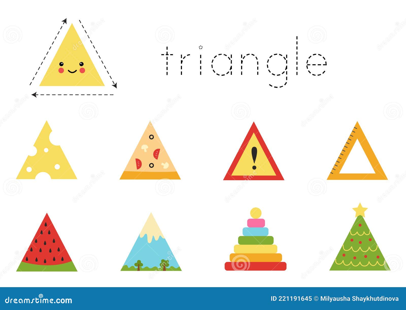 Learning Basic Geometric Form For Children. Cute Triangle. Cartoon ...