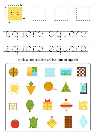 Learning Basic Geometric Form for Children. Find Square Objects. Stock ...
