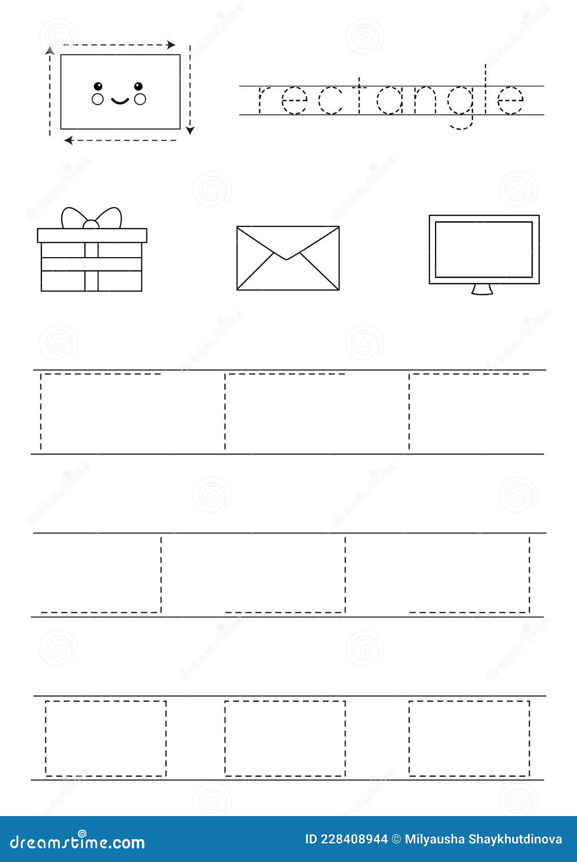 Learning Basic Geometric Forms for Children. Black and White Rectangle ...