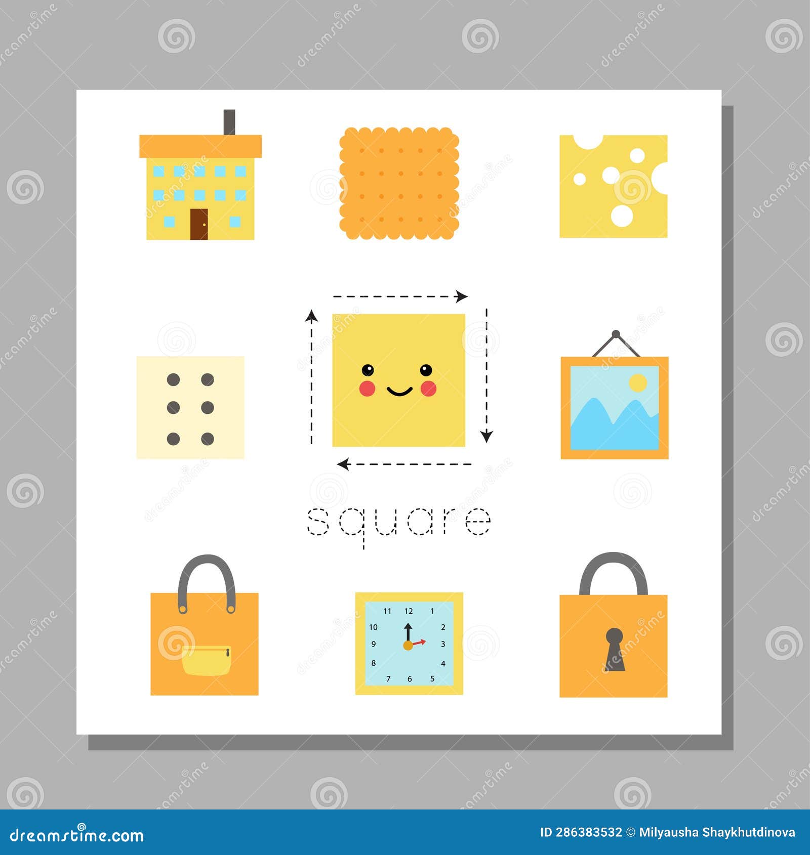 Learning Basic Geometric Forms for Children. Cute Square Stock ...