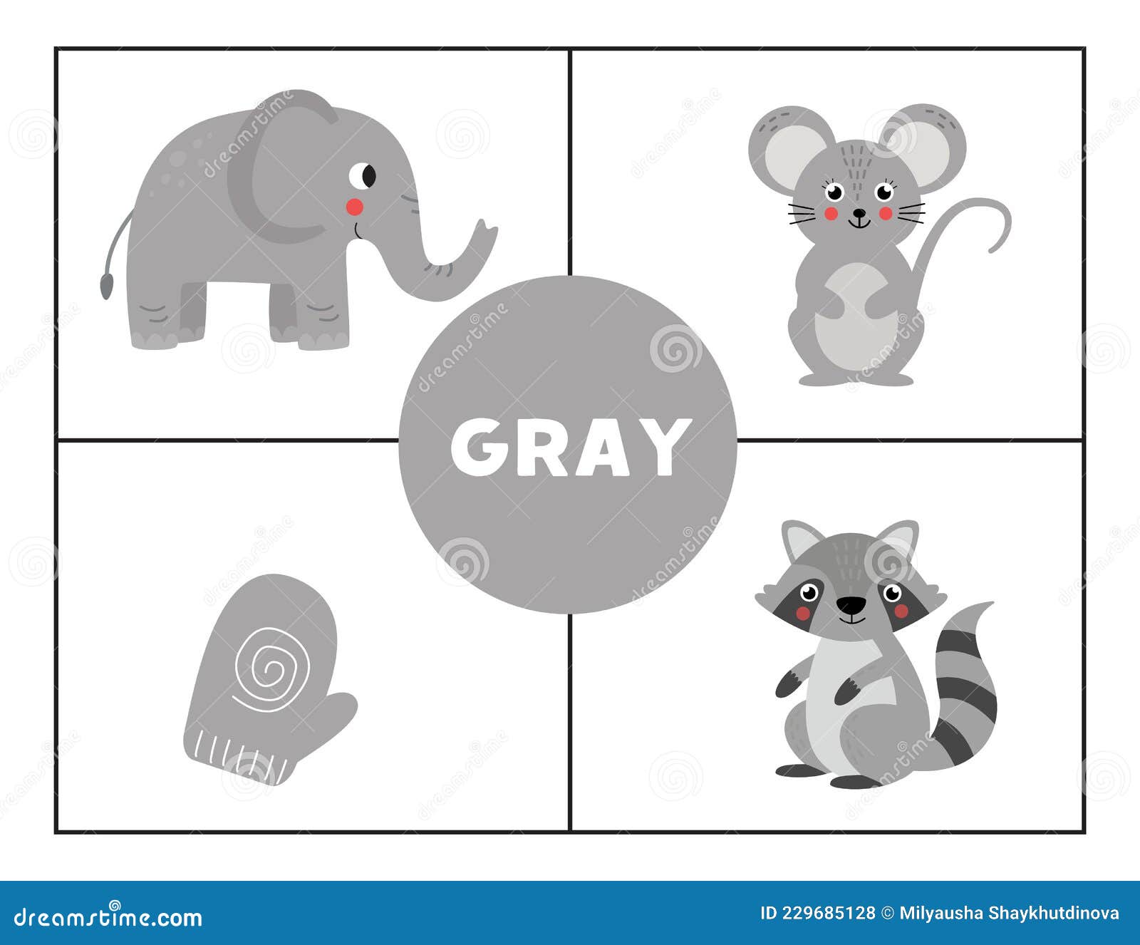 Learning Gray Color For Preschool Kids. Educational Worksheet. Cartoon ...
