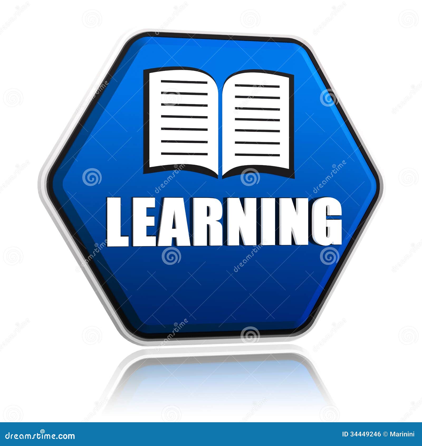 Learning and Book Sign in Blue Hexagon Banner Stock Illustration ...