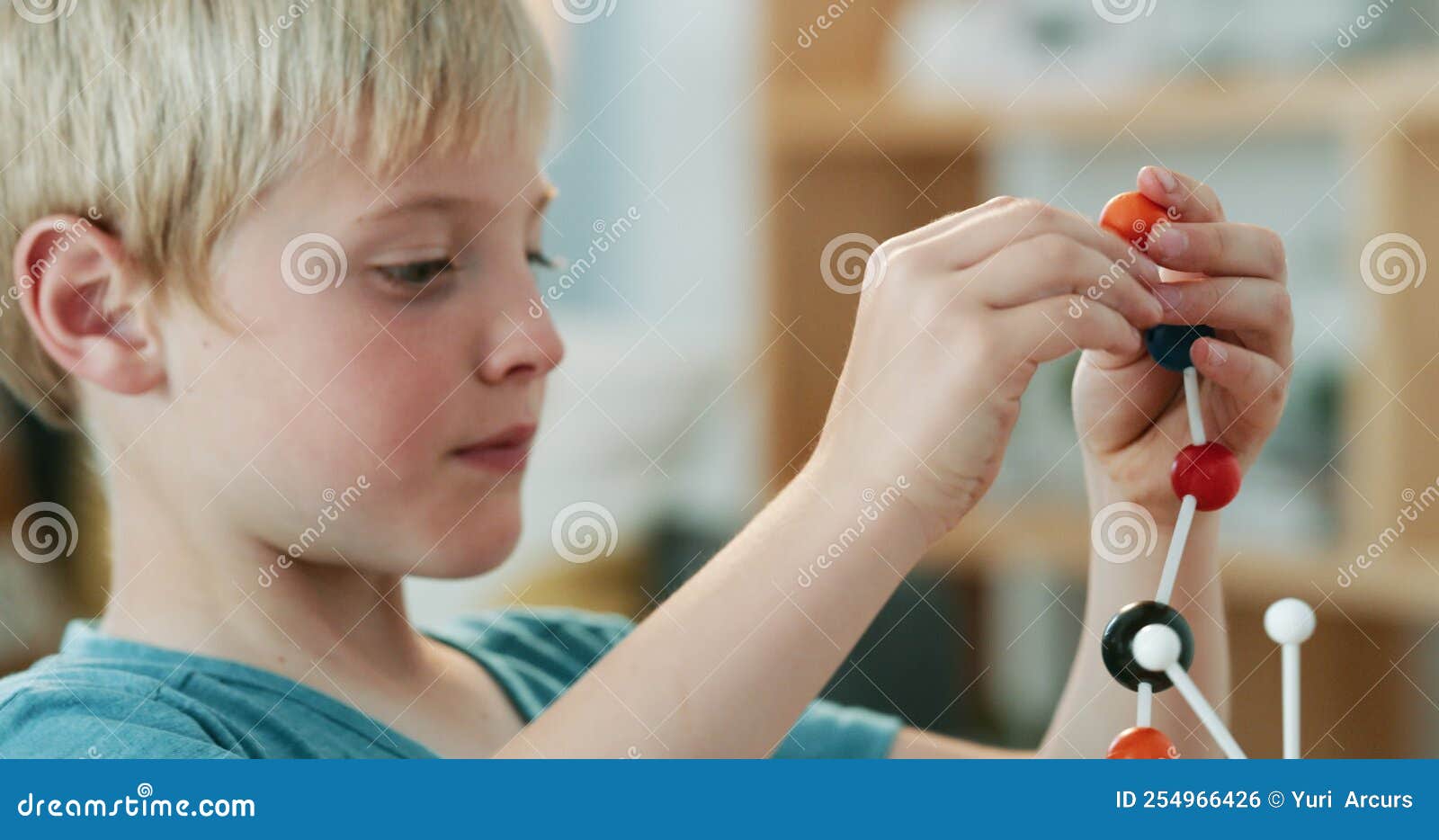 Learning, Boy or Child with Molecule Model Developing Mental, Logic or ...