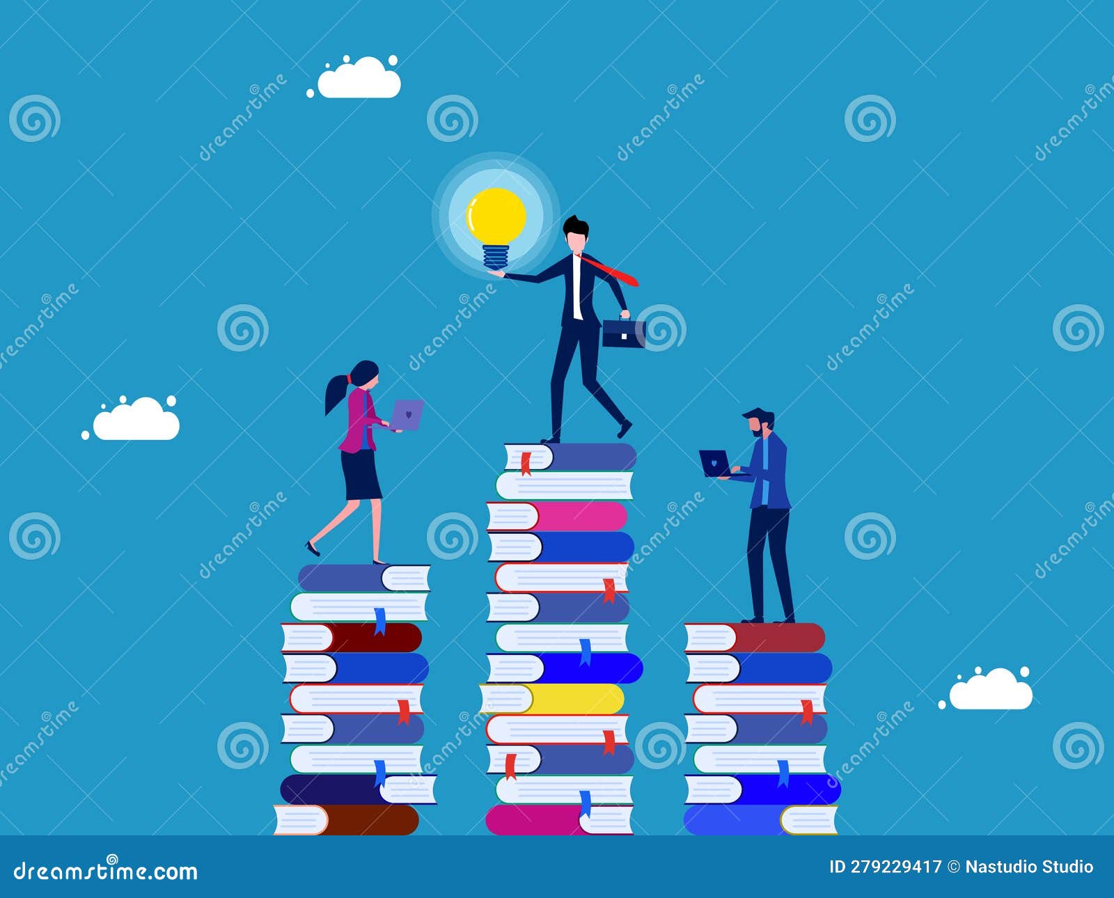 Learning for Business Success. Business Team with Stacks of Books Stock ...