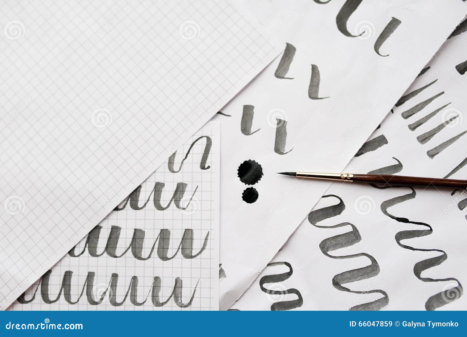 Learning Calligraphy - Paper with Example and Brush and Ink Stock Image ...