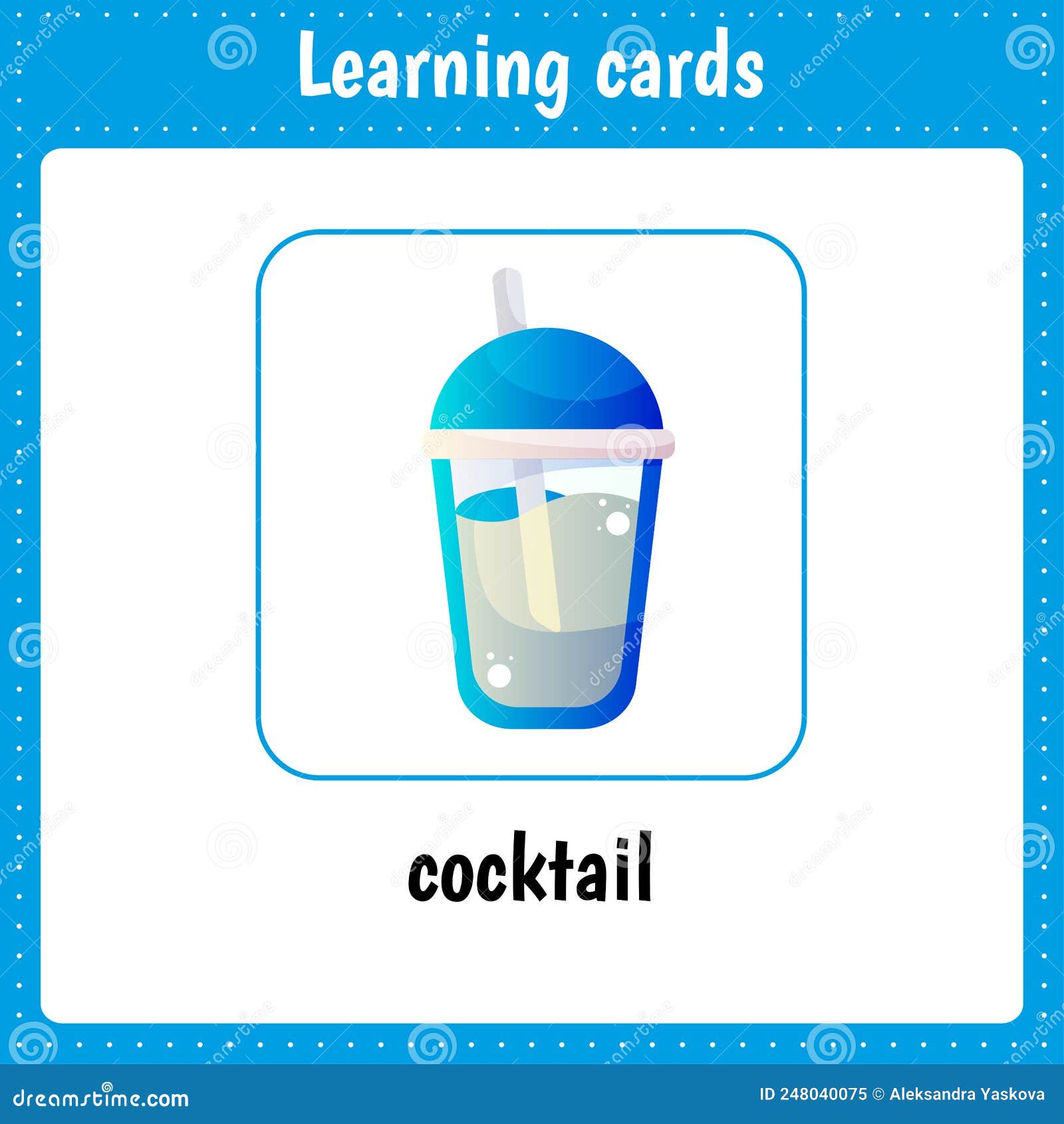 Learning Cards for Kids. Cocktail Stock Vector - Illustration of game ...