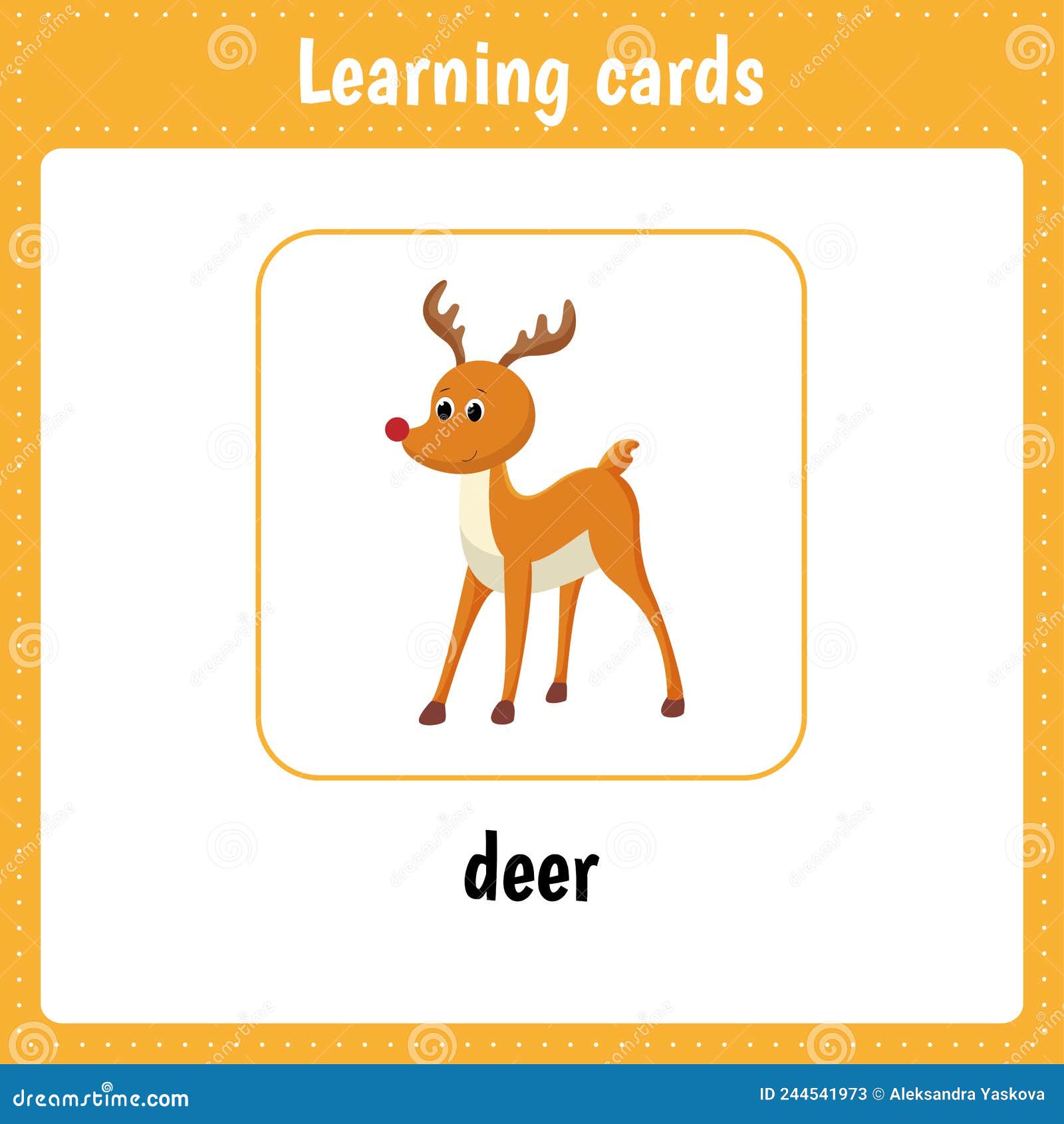 Learning Cards for Kids Education. Deer Stock Vector - Illustration of ...