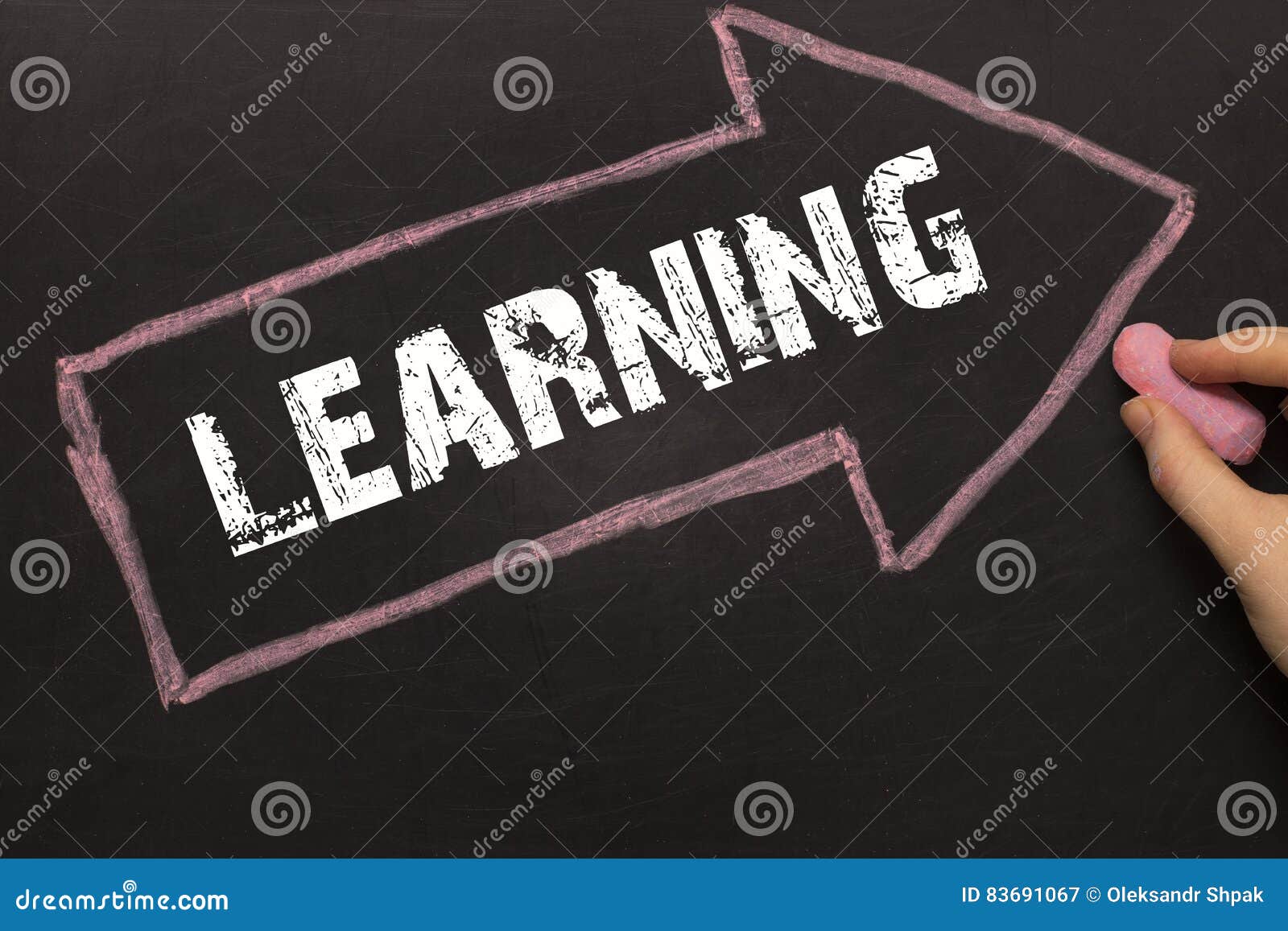Learning - Chalkboard with Arrow on Black Stock Image - Image of ...
