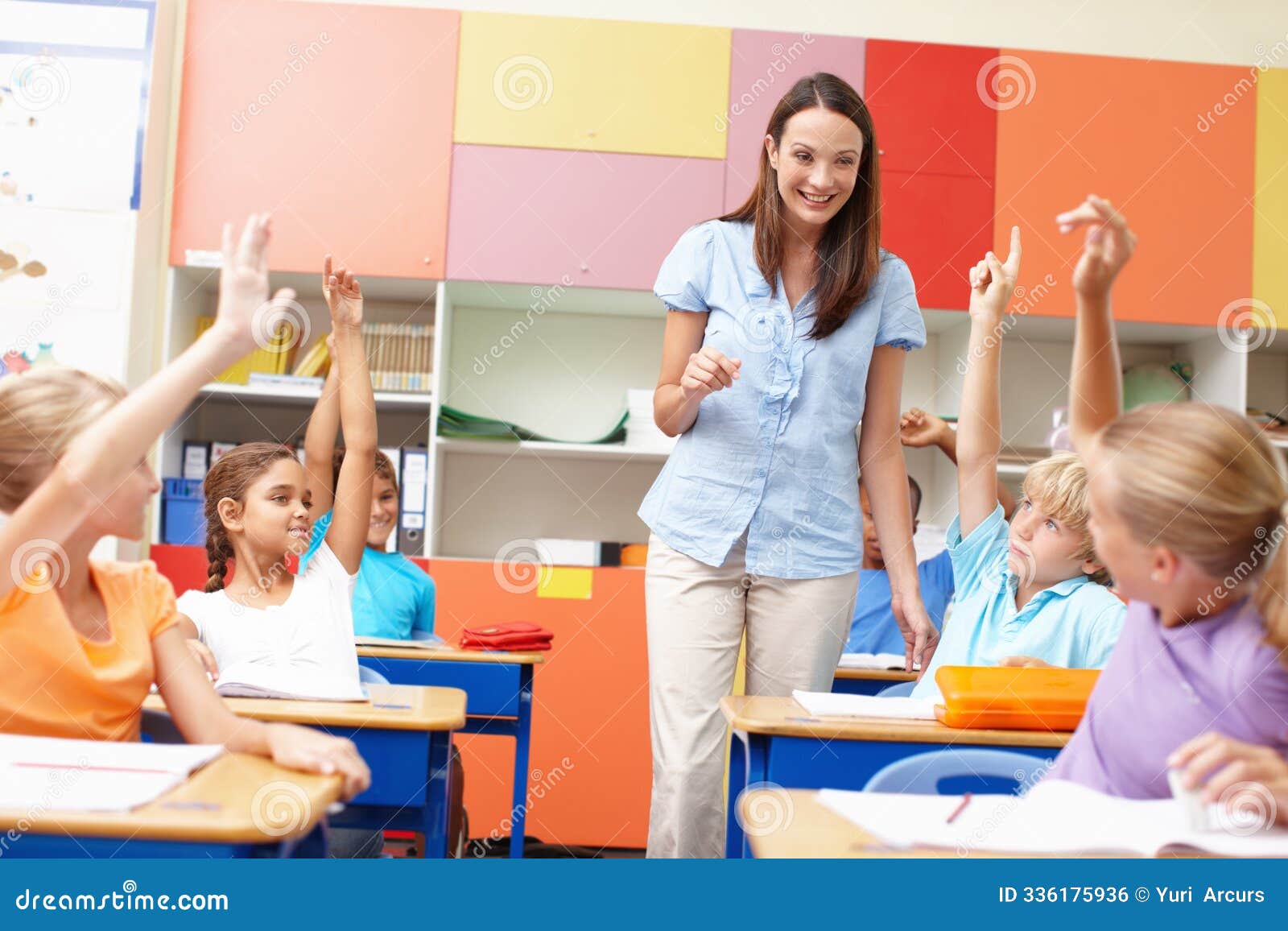 Learning, Children and Answer Teacher in Classroom for Question ...