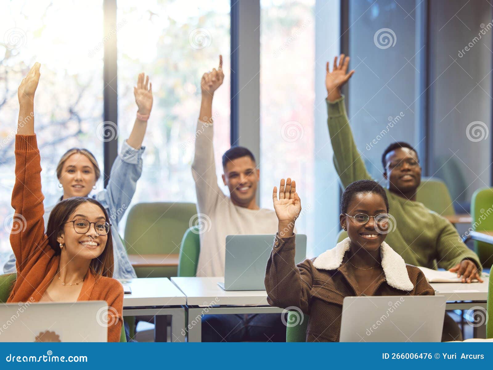 Learning, Class and Education with Student, Question with Hand Raised ...