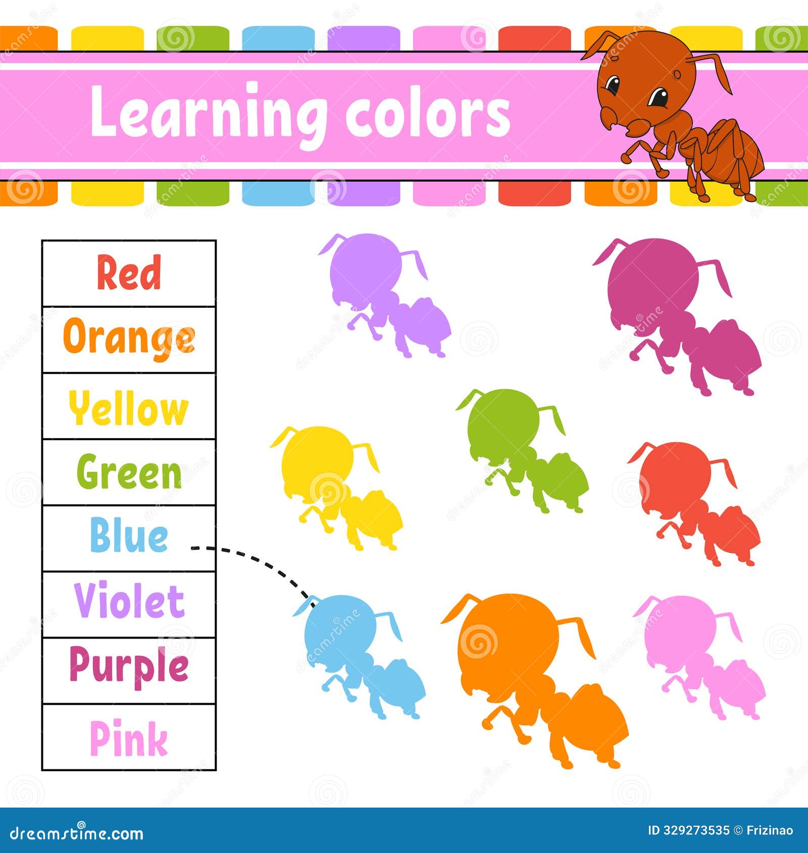 Learning Colors Worksheet For Kids. Pink Color Flashcard Vector ...