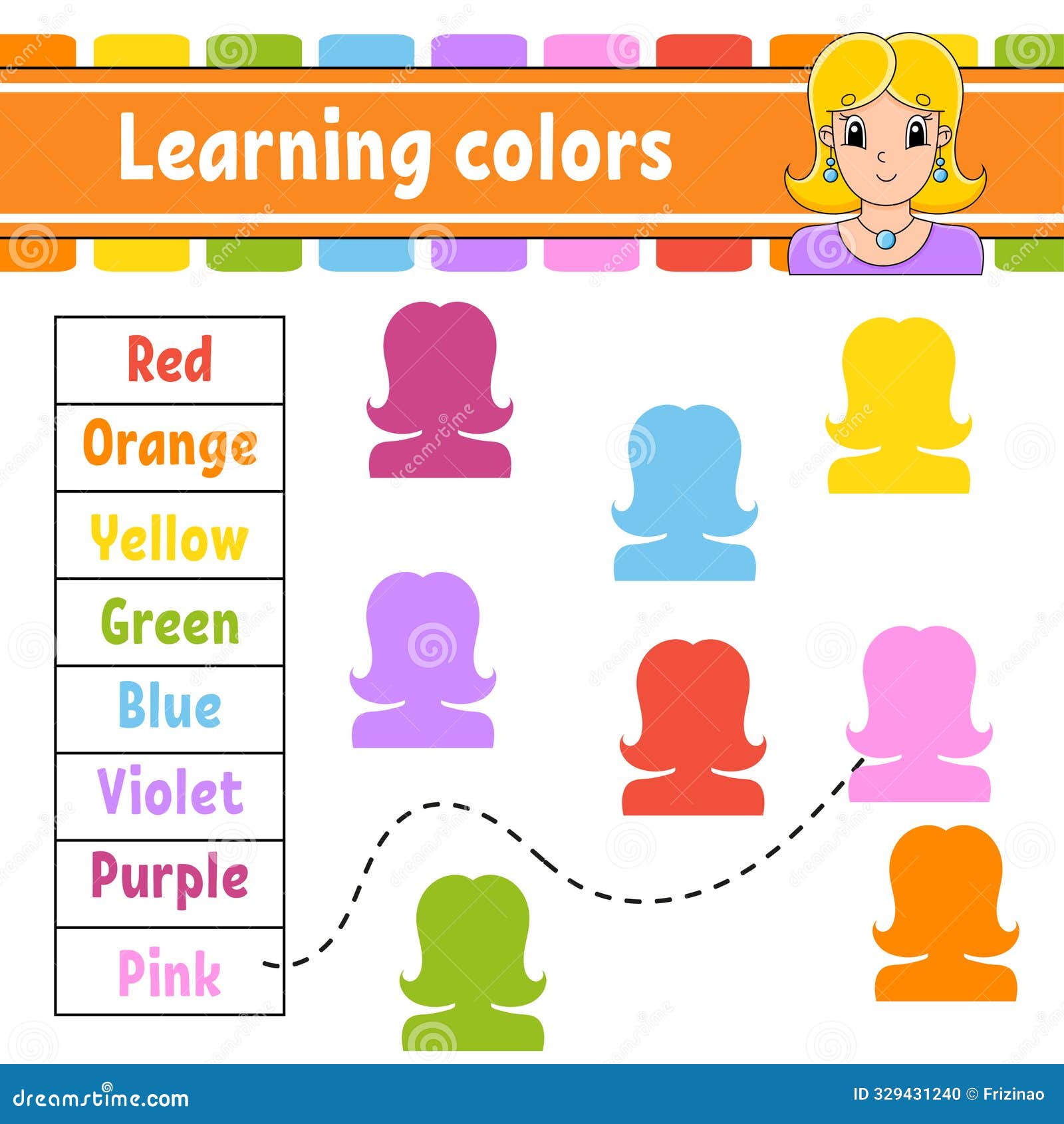 Learning Colors Worksheet For Kids. Pink Color Flashcard Vector ...
