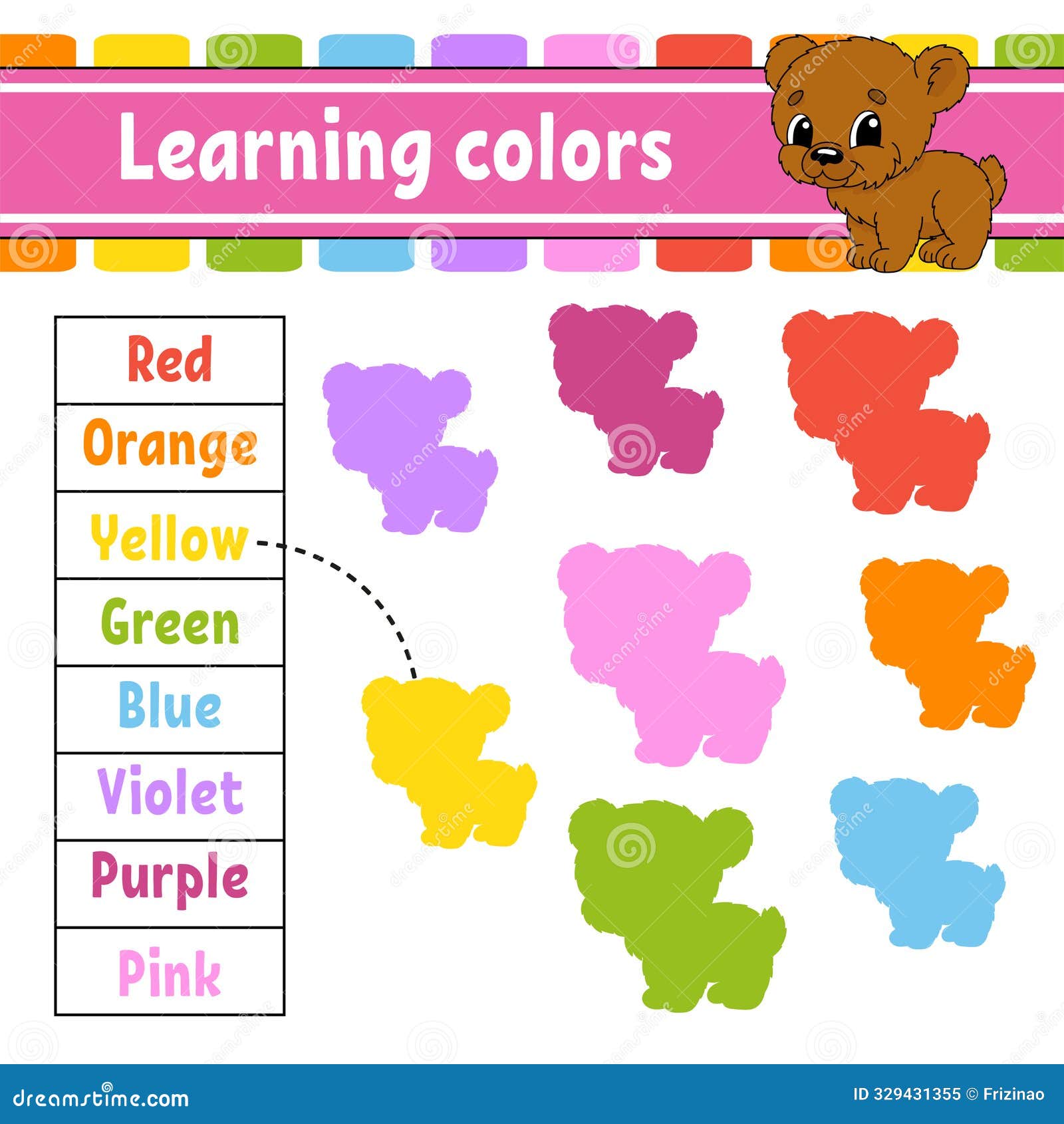 Learning Colors Worksheet For Kids. Gray Color Flashcard. Cartoon ...