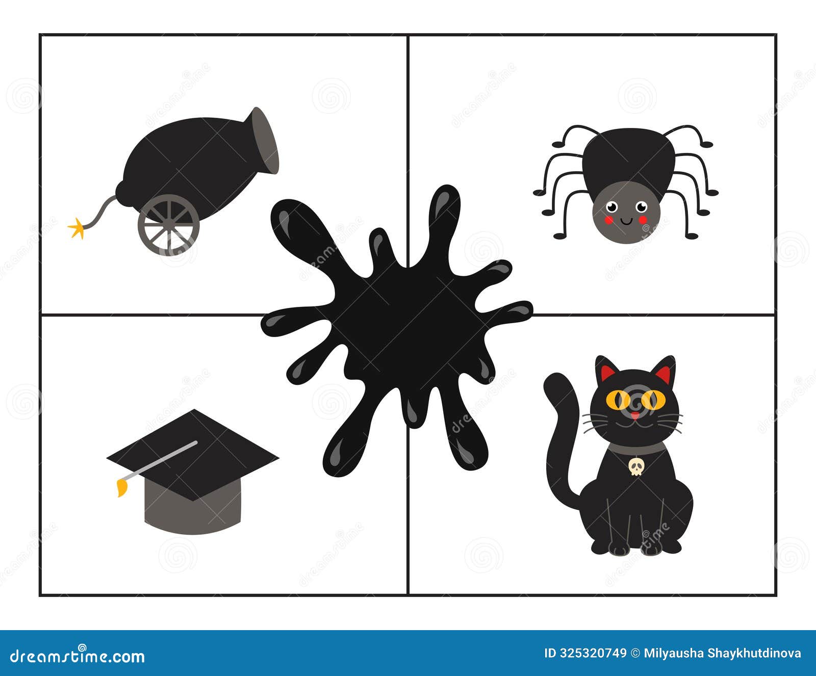 Learning Colors for Kids. Black Color Flash Card. Educational Material ...