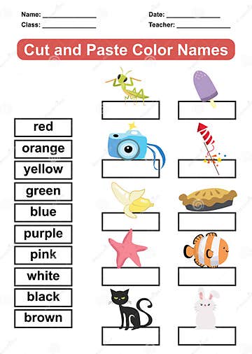 Cut and Paste the Color Names. Worksheet for Children To Recognize the ...