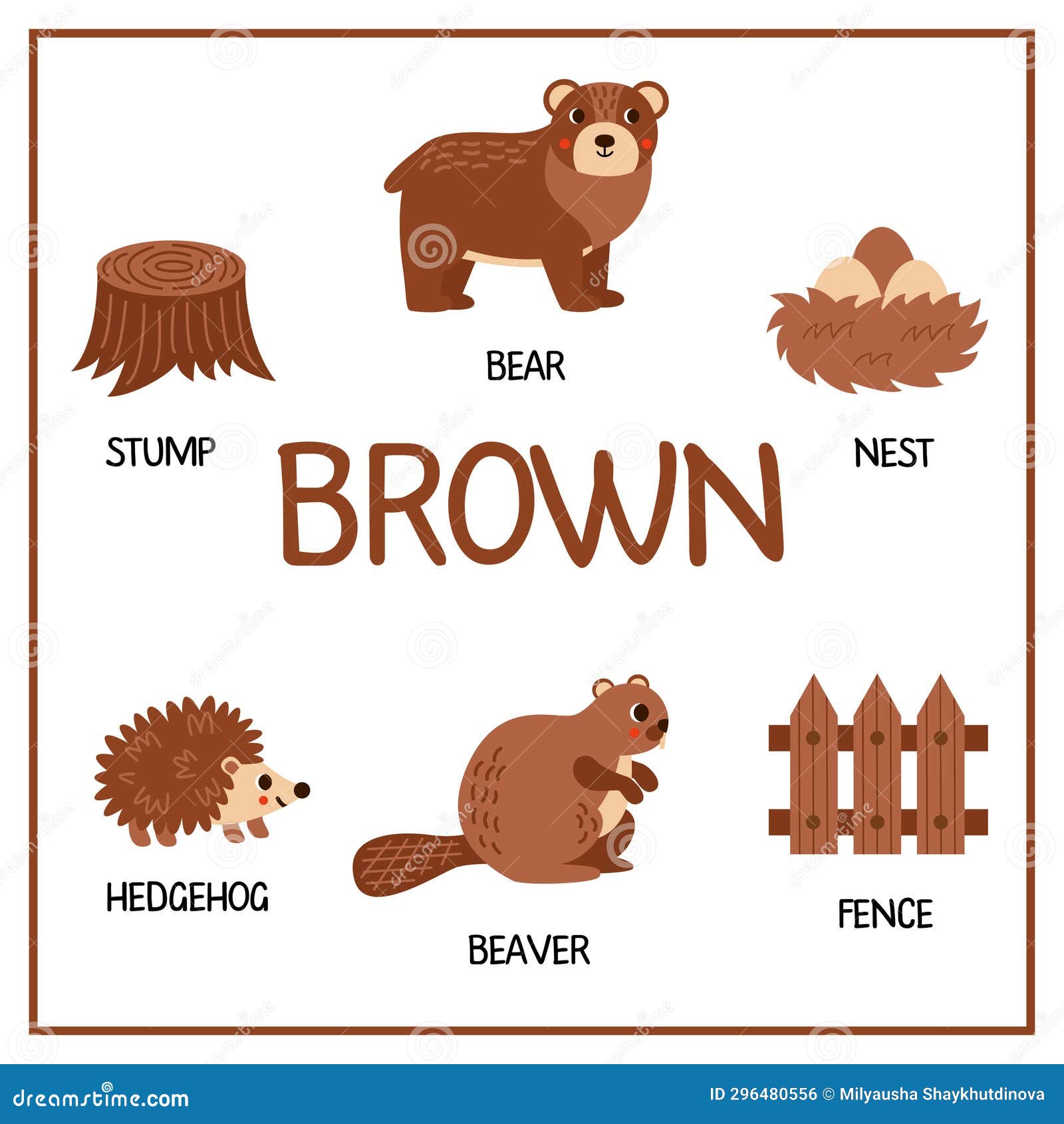 Learning Colors Worksheet for Kids. Brown Color Flashcard. Stock Vector ...