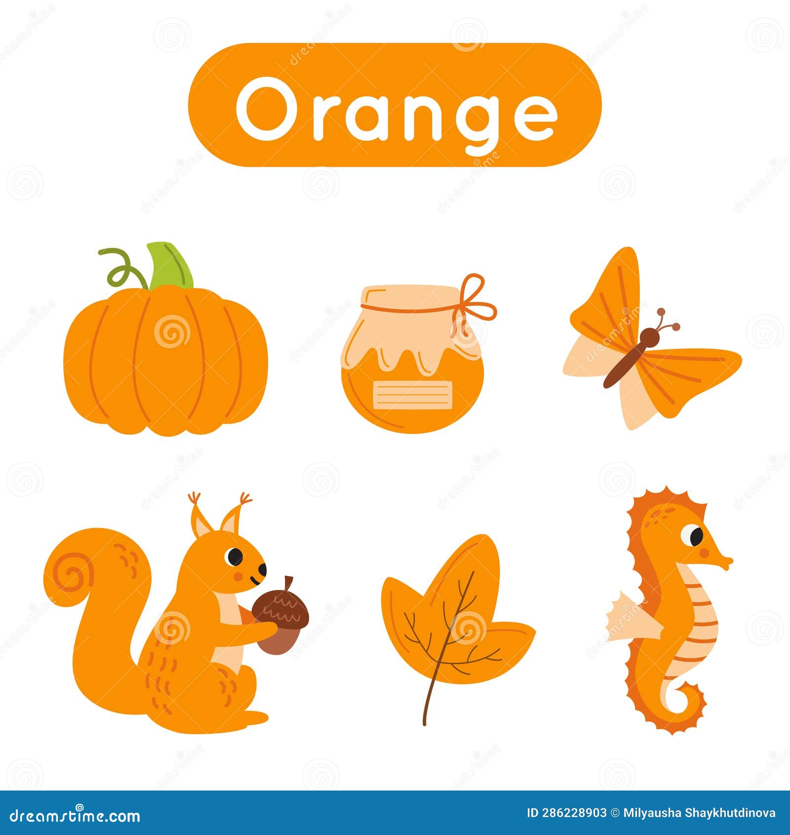 Learning Colors Worksheet for Kids. Orange Color Flashcard Stock Vector ...
