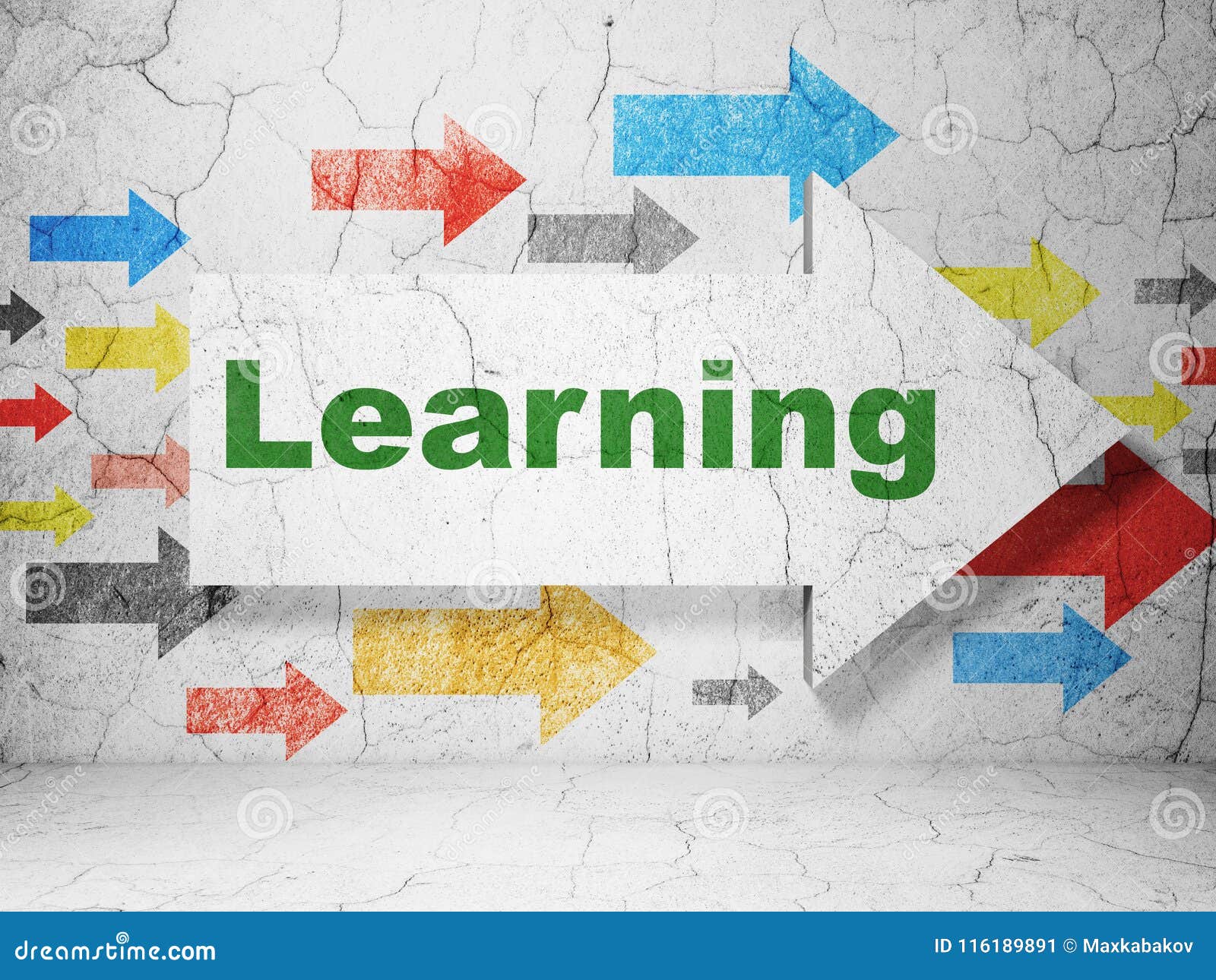 Learning Concept: Arrow with Learning on Grunge Wall Background Stock ...