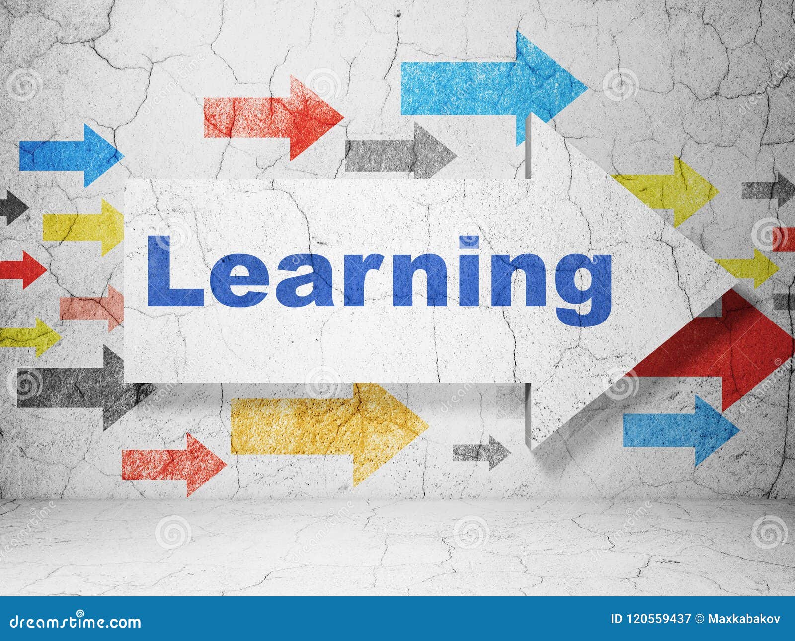 Learning Concept: Arrow with Learning on Grunge Wall Background Stock ...