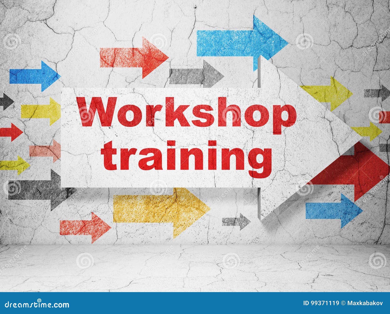 Learning Concept: Arrow with Workshop Training on Grunge Wall ...