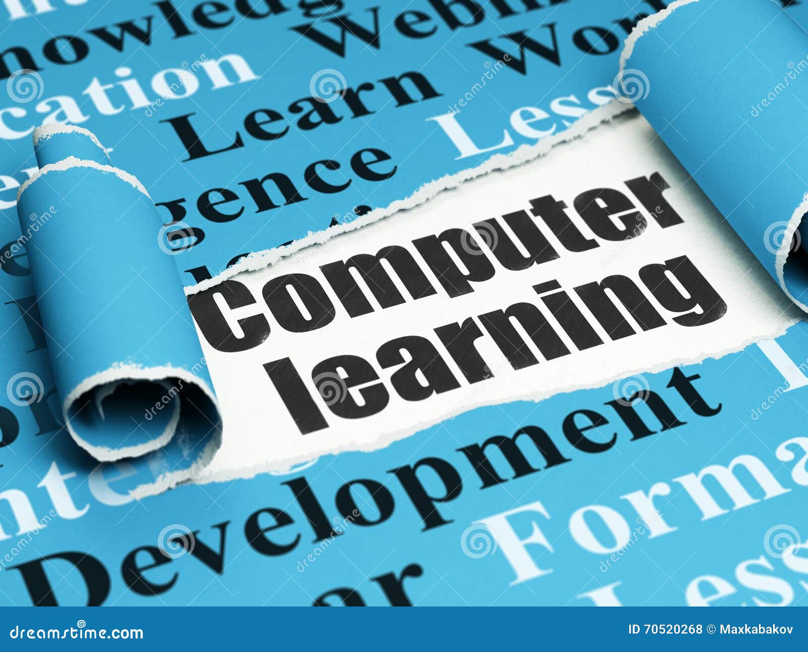 Learning Concept: Black Text Computer Learning Under the Piece of Torn ...