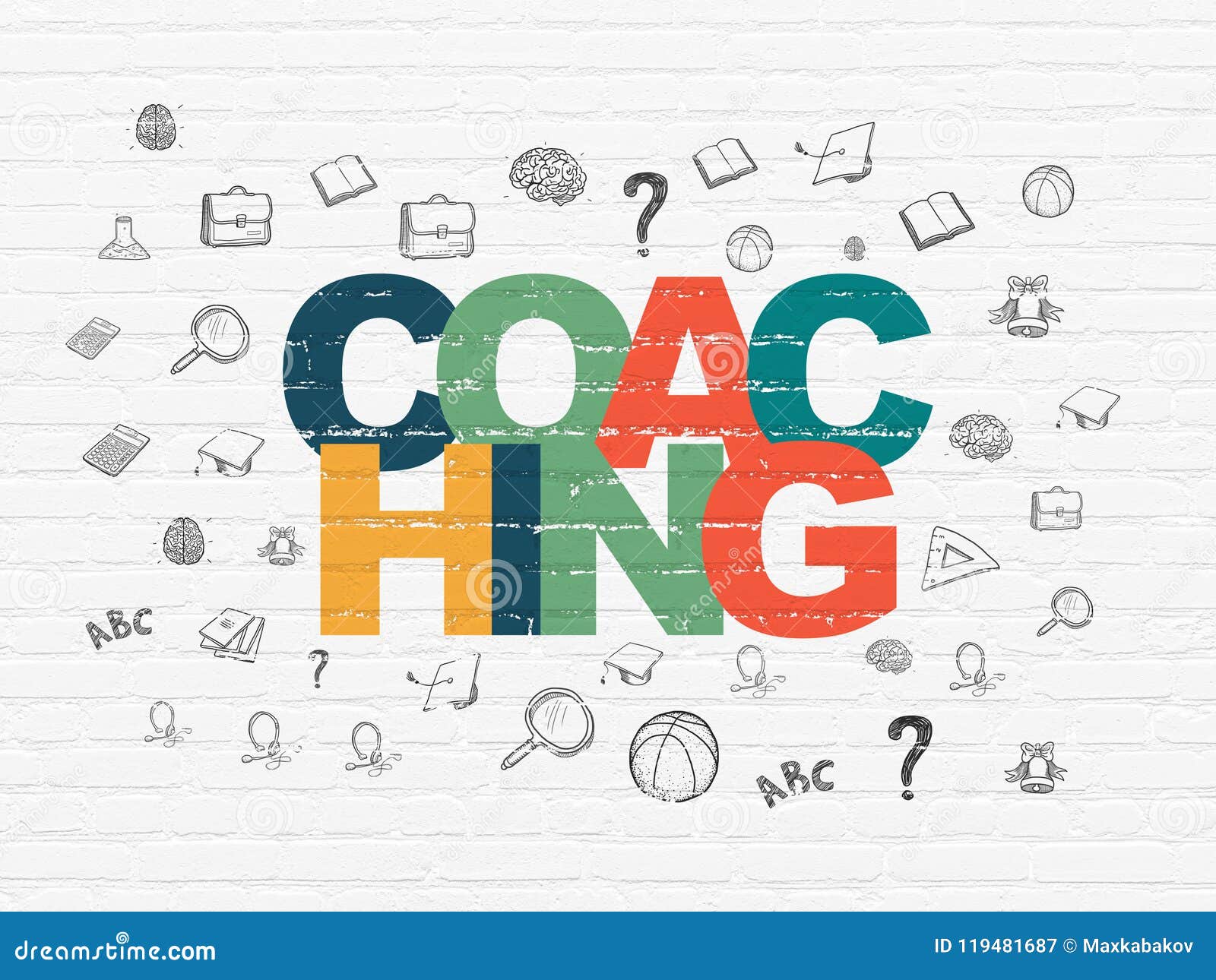 Learning Concept: Coaching on Wall Background Stock Illustration ...