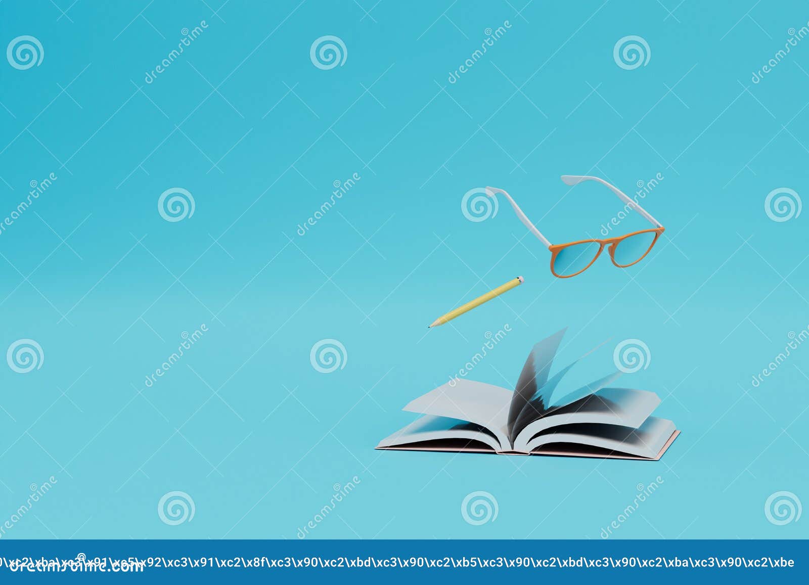 Learning Concept. Glasses, Pencil and Open Book on a Blue Background ...