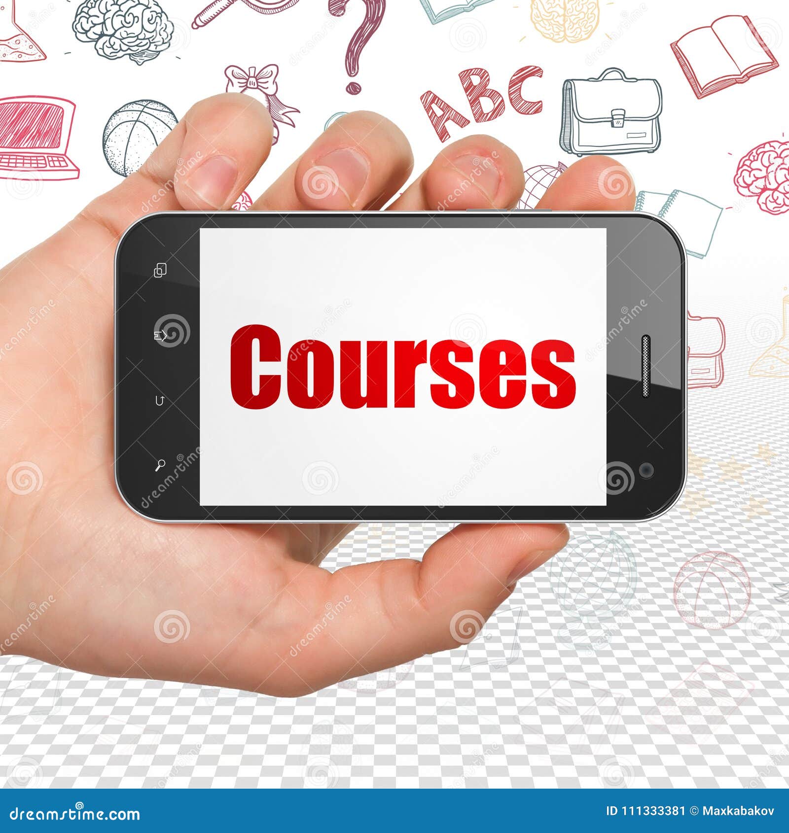 Learning Concept: Hand Holding Smartphone with Courses on Display Stock ...