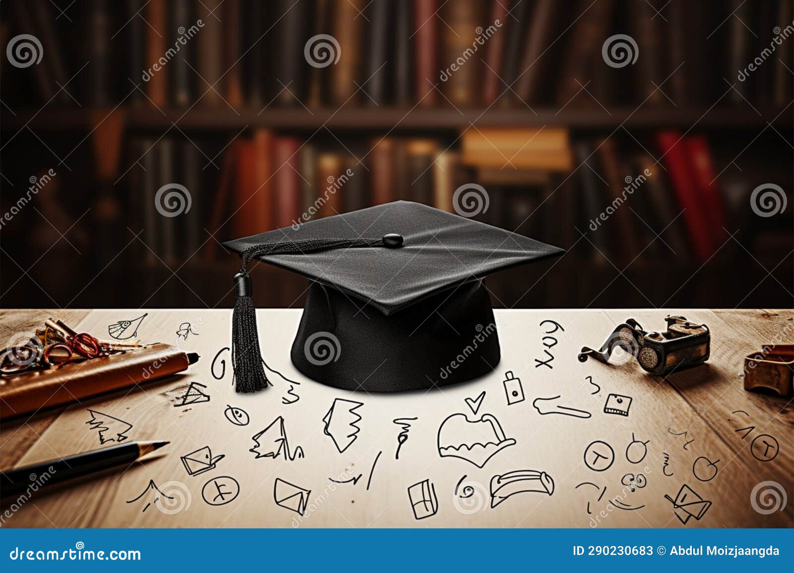 Learning Concept Illustrated with a Graduation Hat Stock Illustration ...