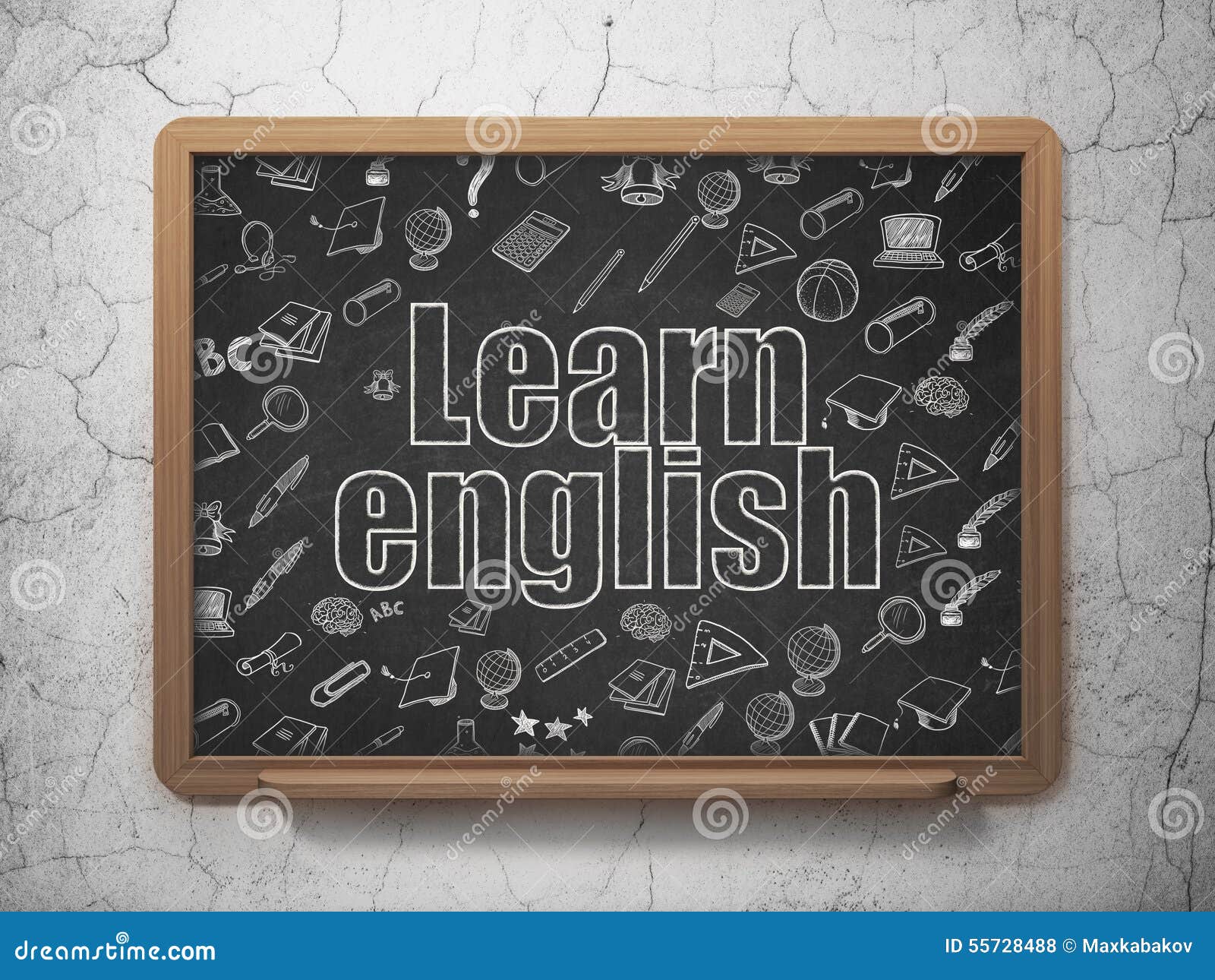 Learning Concept: Learn English on School Board Stock Illustration ...
