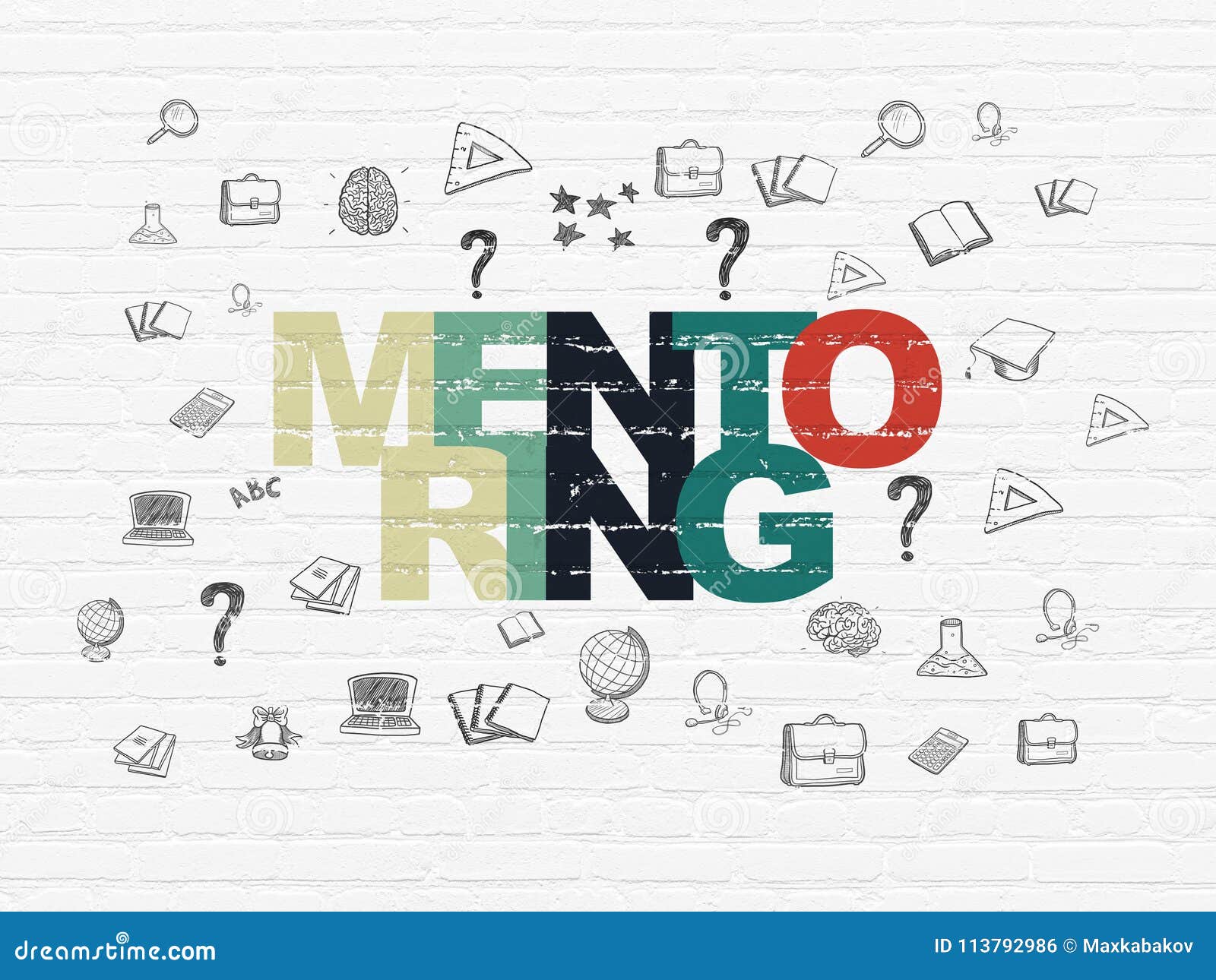 Learning Concept: Mentoring on Wall Background Stock Illustration ...