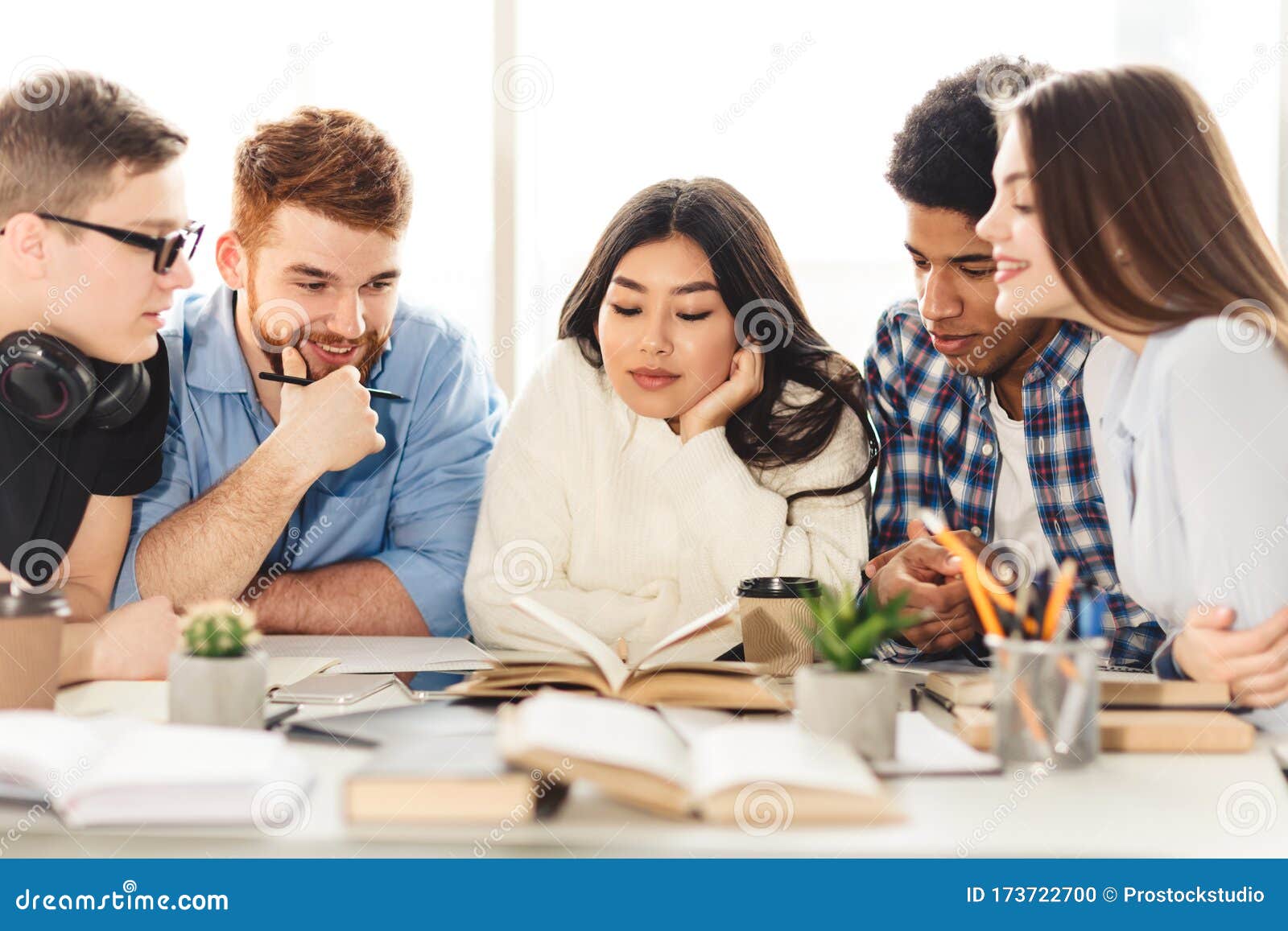 Learning Concept. Multinational Students Preparing To Exam Stock Photo ...