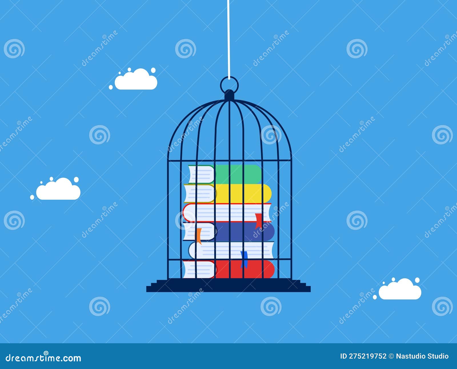 Learning Control. a Stack of Books Trapped in a Birdcage Stock Vector ...