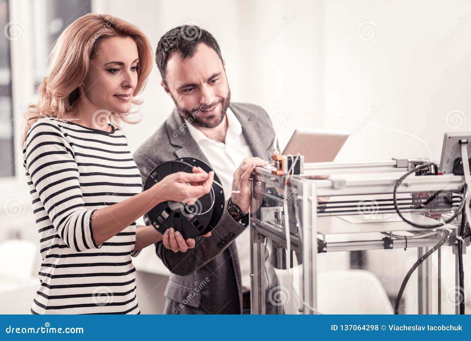 Creative Designers Learning Printing Models on 3D Printer Stock Photo ...