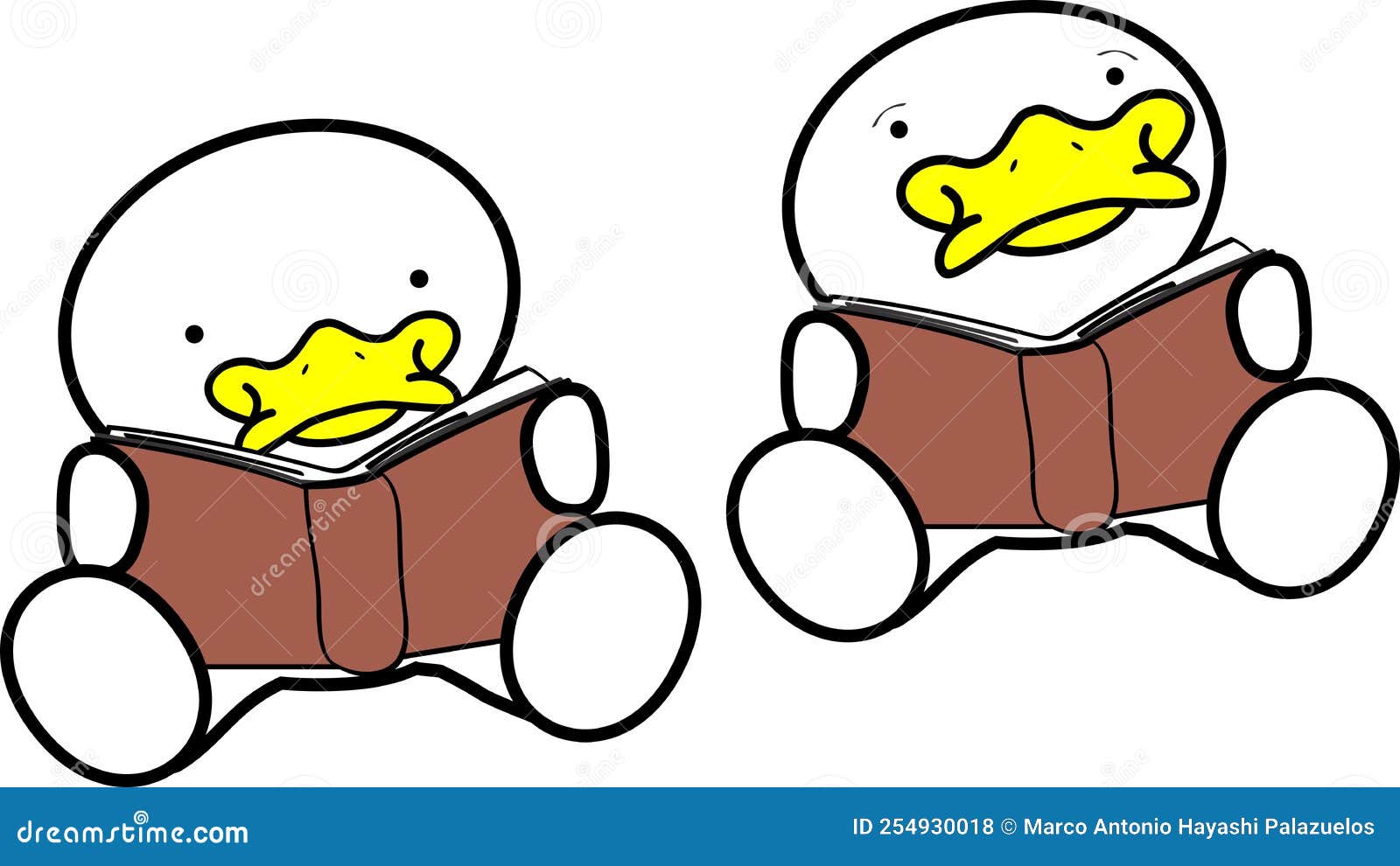 Learning Cute Baby Duck Character Cartoon Sitting Reading Set Stock ...