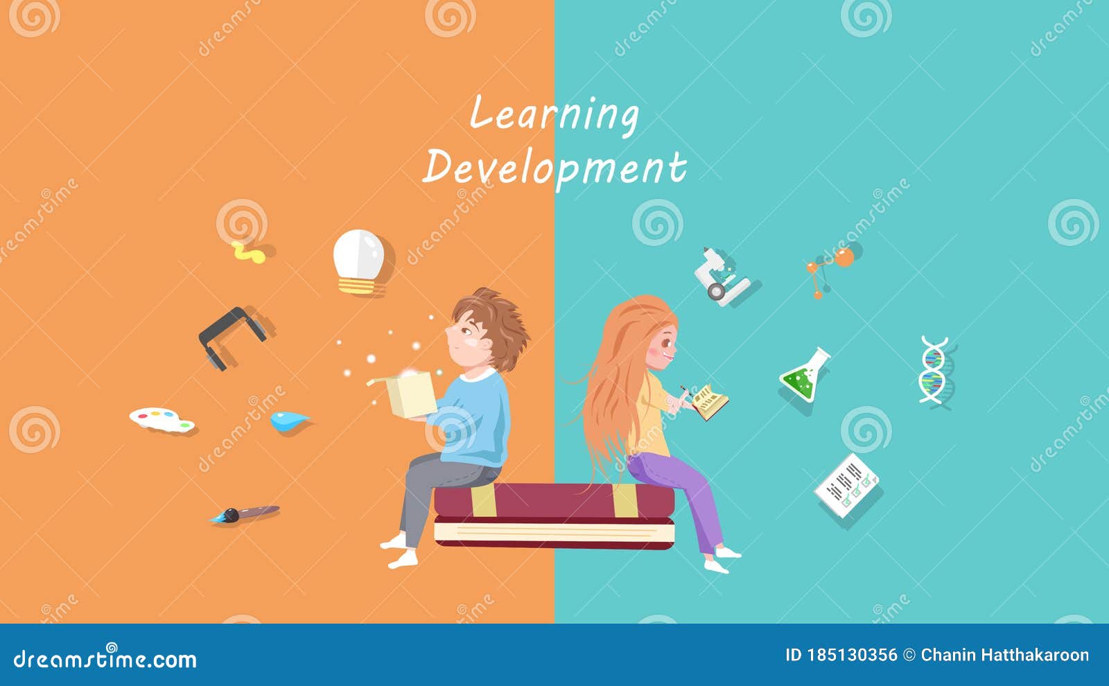 Learning and Development Education, Children Study Cute Cartoon Vector ...