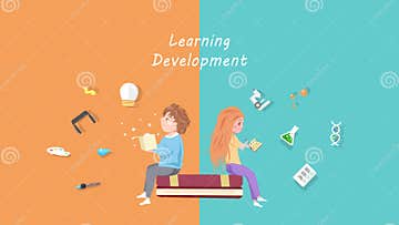 Learning and Development Education, Children Study Cute Cartoon Vector ...