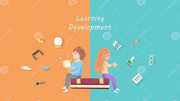 Learning and Development Education, Children Study Cute Cartoon Vector ...