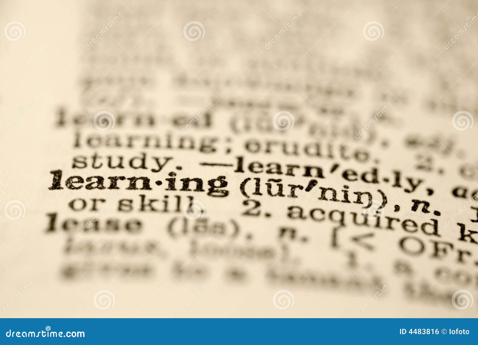 Learning in dictionary. stock photo. Image of reference - 4483816