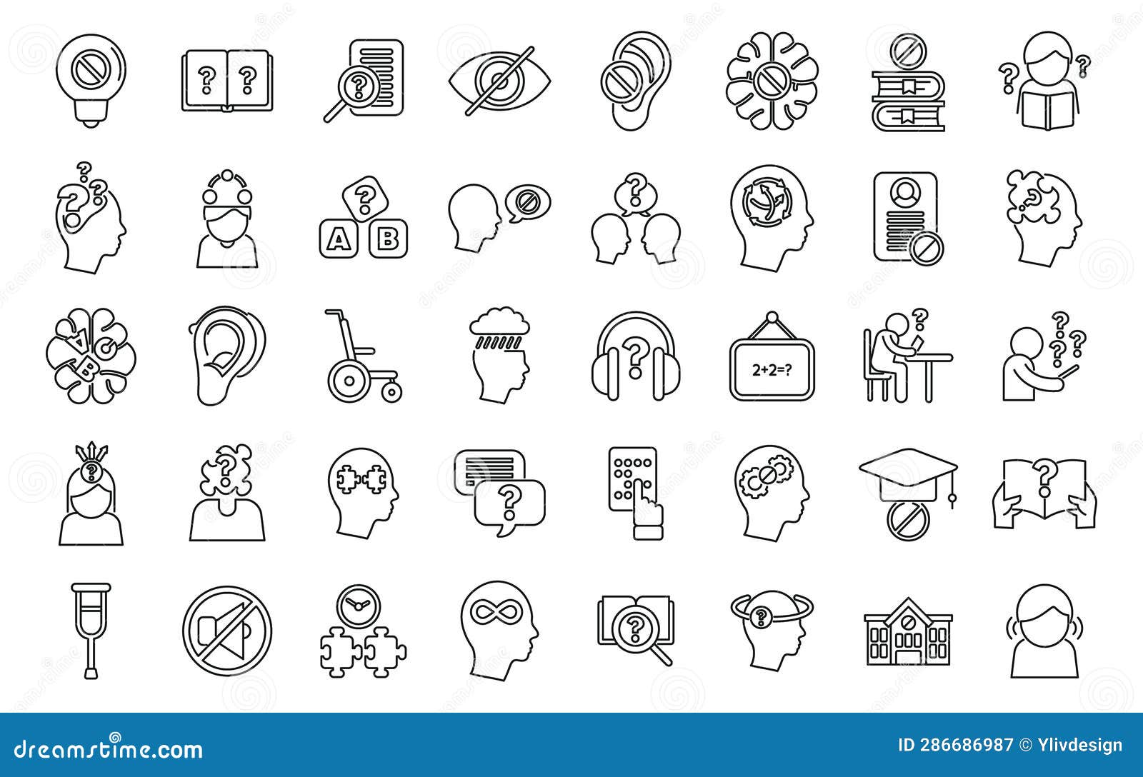 Learning Disability Icons Set Outline Vector. Education Insclusive ...