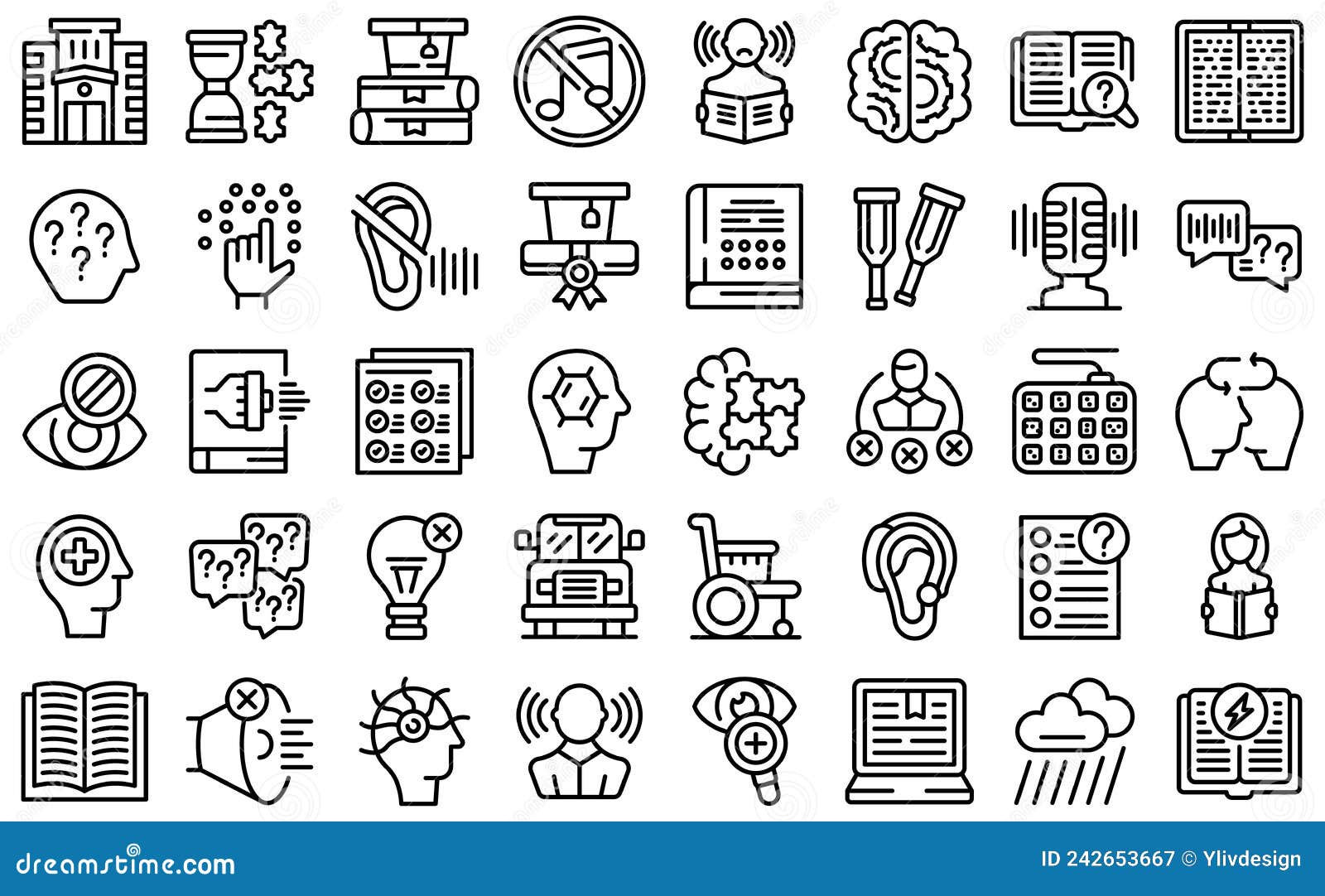 Learning Disability Icons Set Outline Vector. Inclusive Education Stock ...