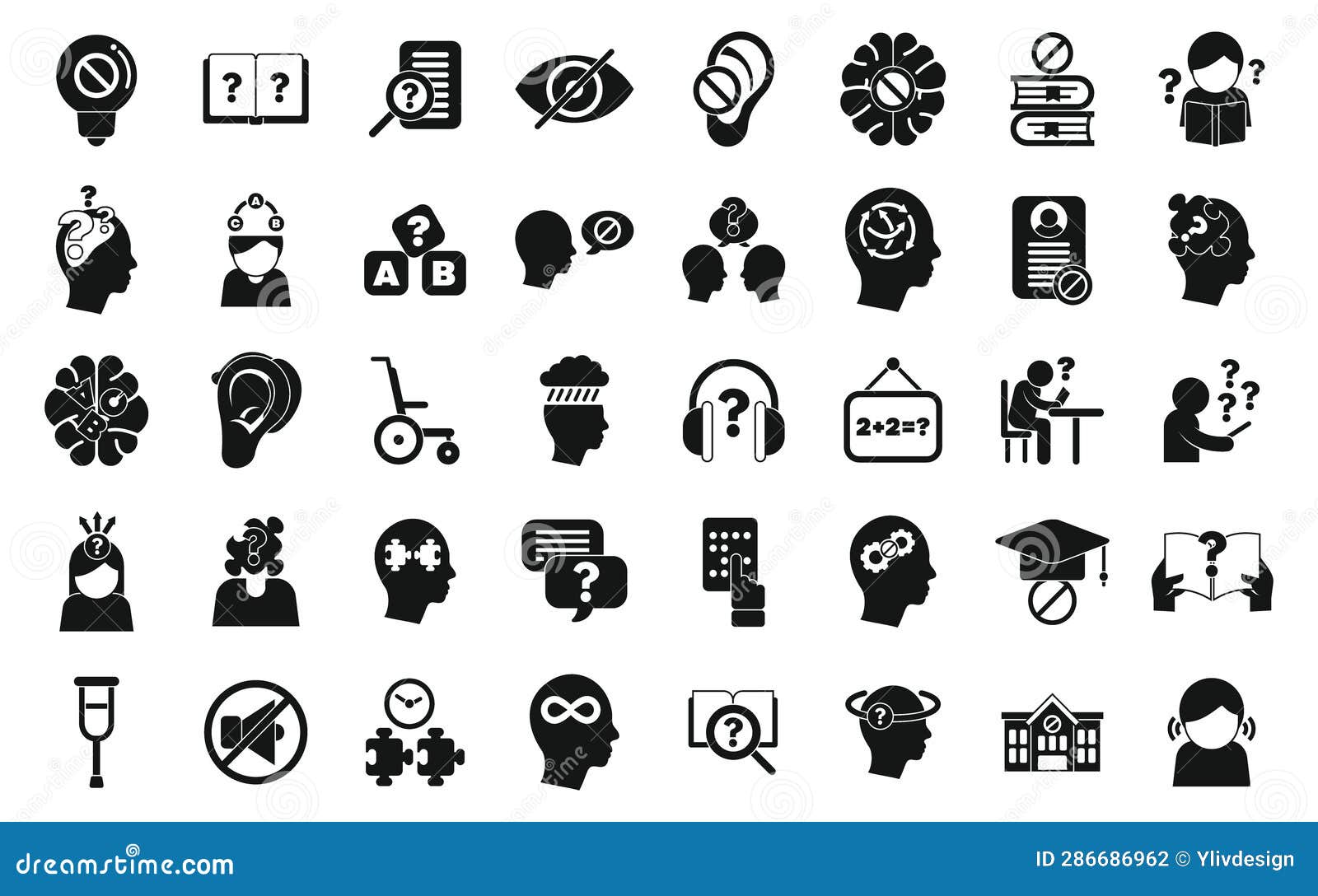 Learning Disability Icons Set Simple Vector. Education Insclusive Stock ...