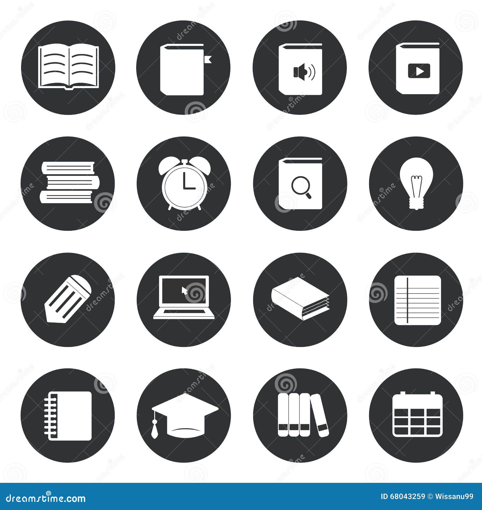 Learning Education Circle Icons Set Stock Vector - Illustration of page ...