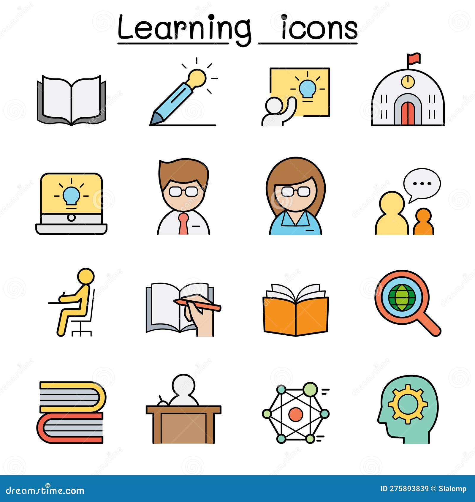Learning and Education Color Line Icon Set Vector Illustration Graphic ...